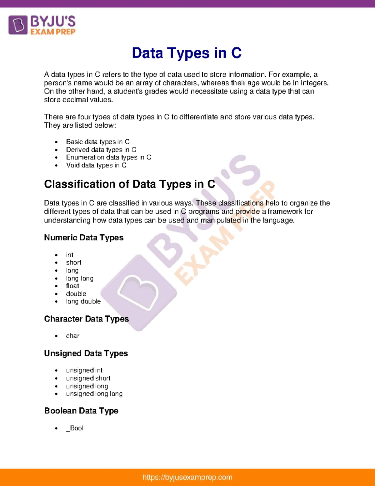 Data types in c gate notes 71 - Data Types in C A data types in C ...