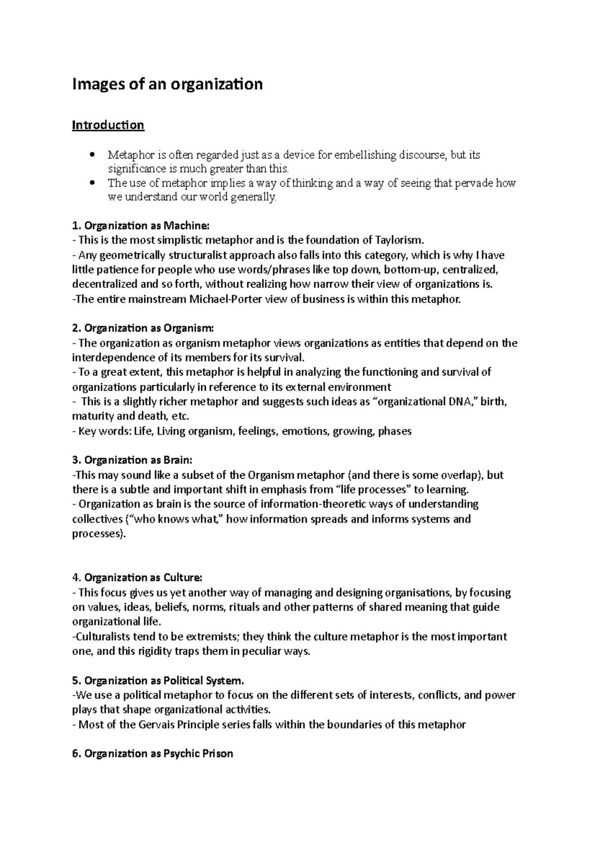 Images of an organization. lecture notes. Descriptions. - Images of an ...