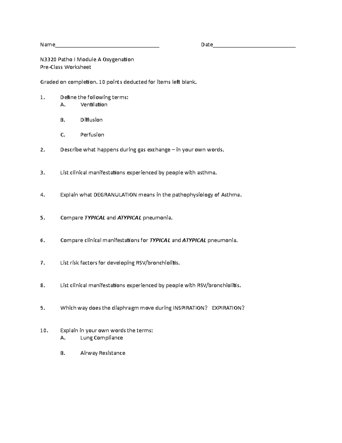 Nursing school Pre-Class Worksheet-2 - N3320 Patho I Module A ...