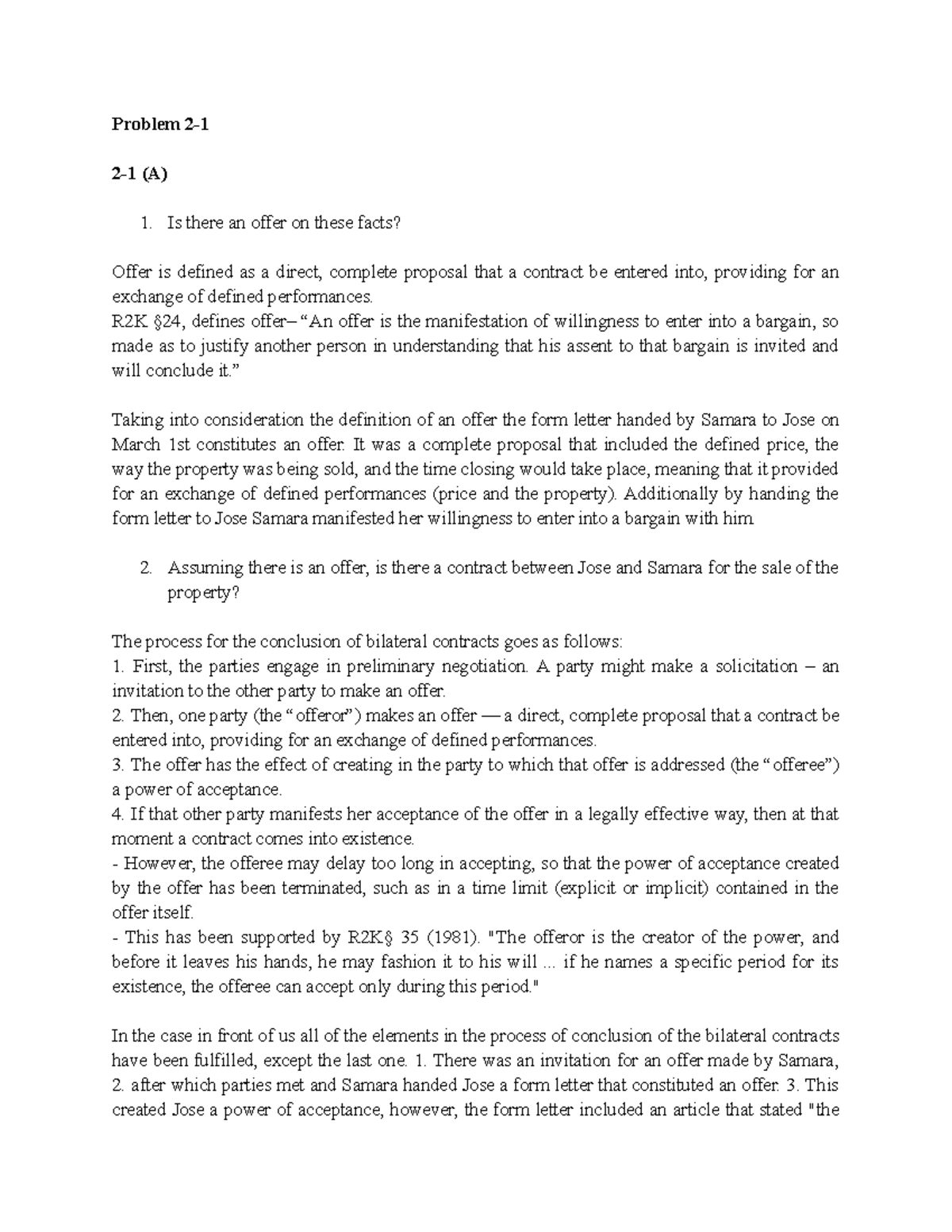 Discussion board problem 2-1 - Problem 2- 2-1 (A) Is there an offer on ...