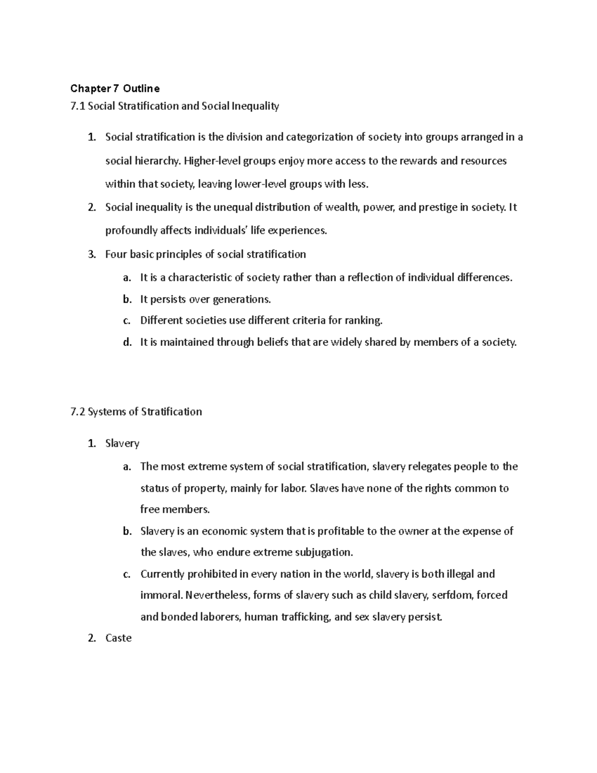 Chapter 7 Outline - Chapter 7 Outline 7 Social Stratification and ...