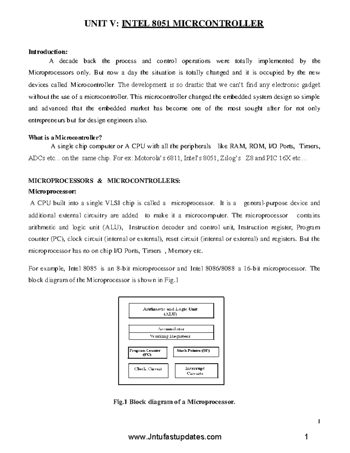 MP-MC R16 - UNIT-5 - MATERIAL - 1 UNIT V: INTEL 8051 MICRCONTROLLER ...