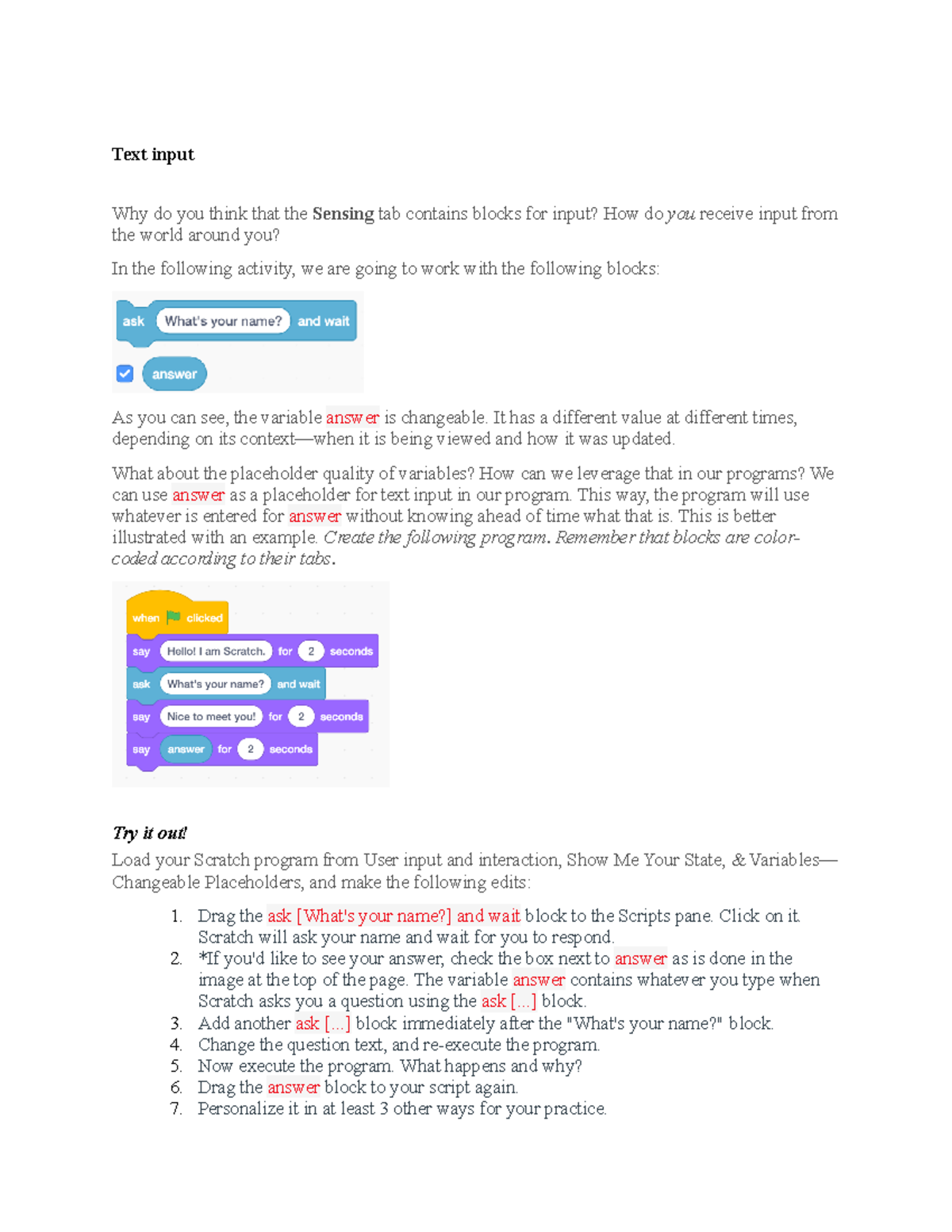 Text input - Text input Why do you think that the Sensing tab contains ...