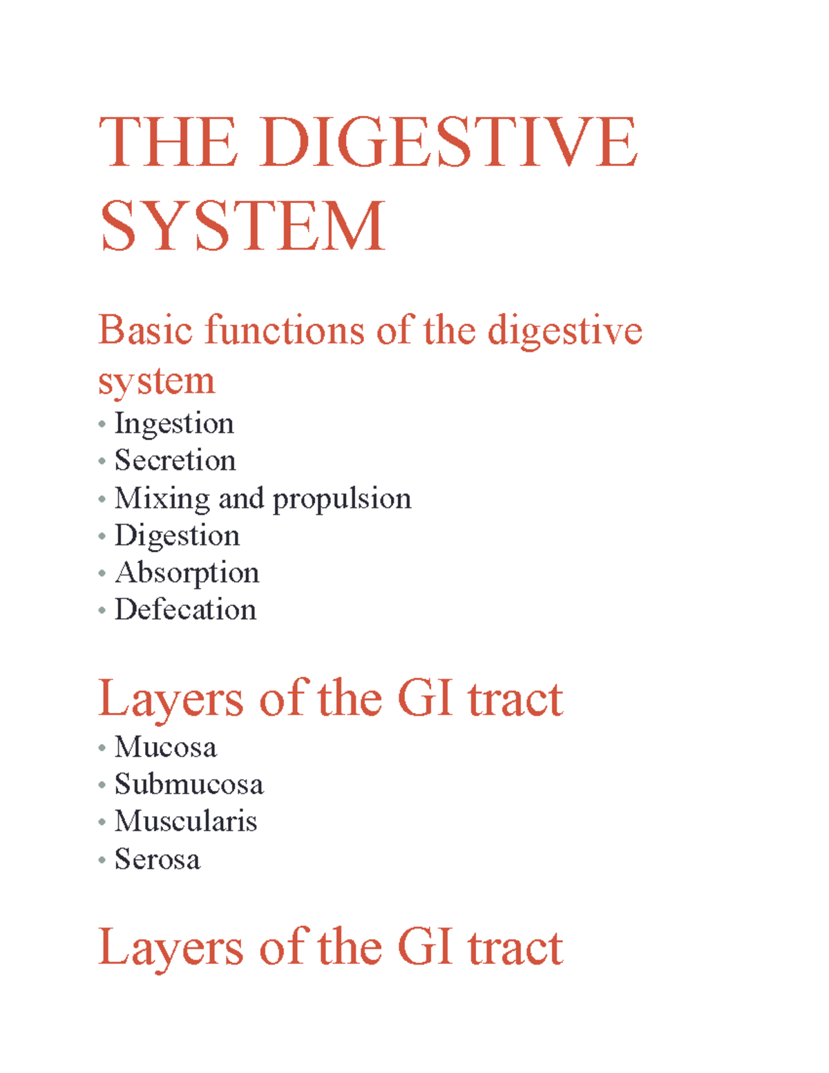 THE Digestive - THE DIGESTIVE SYSTEM Basic functions of the digestive ...