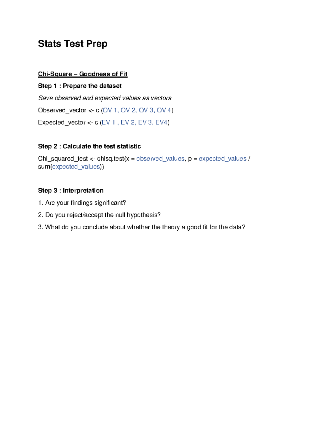 Stats Test Prep - Stats Test Prep Chi-Square – Goodness of Fit Step 1 ...