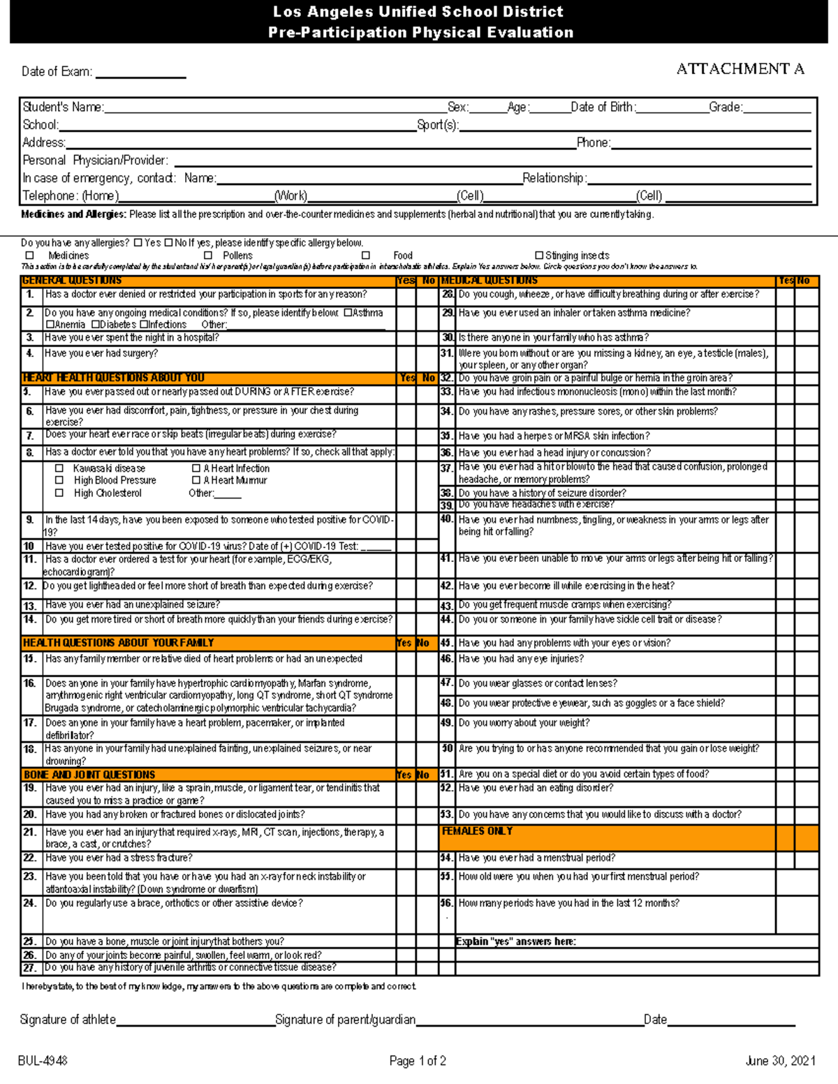 Blank physical form - BUL- 4948 Page 1 of 2 June 30, 2021 Los Angeles ...