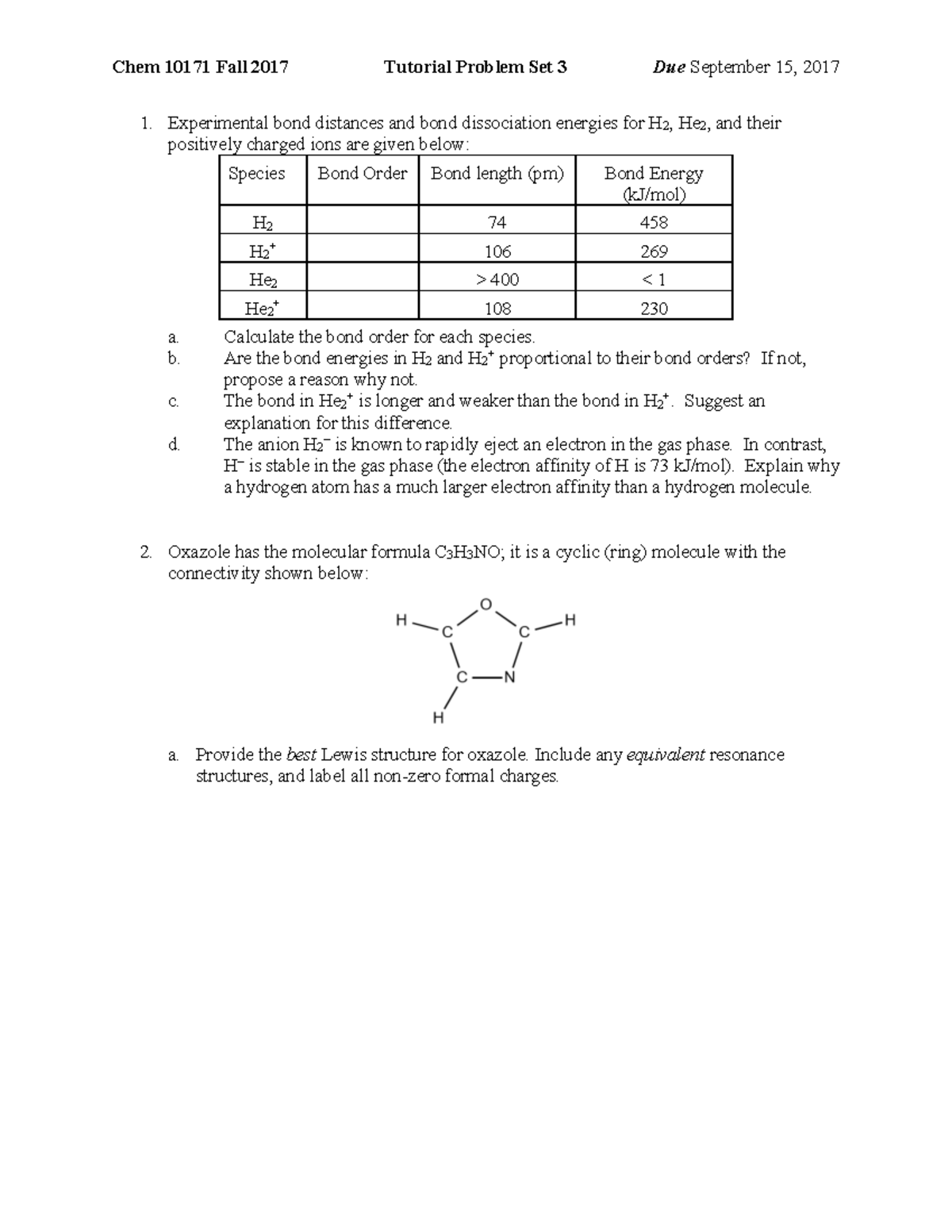 Chem10171 F17 Tutorial PS 3 - Chem 10171 Fall 2017 Tutorial Problem Set ...