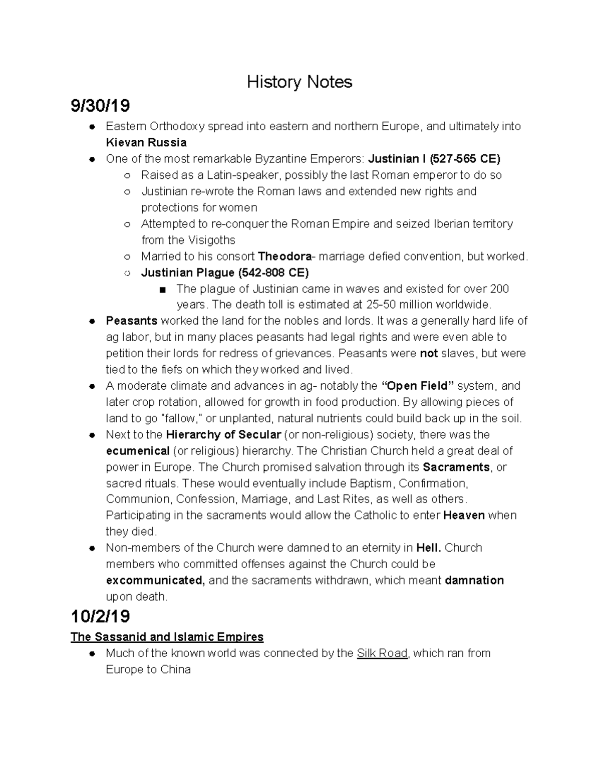 History Notes 2 - History Notes 9/30/ Eastern Orthodoxy spread into ...