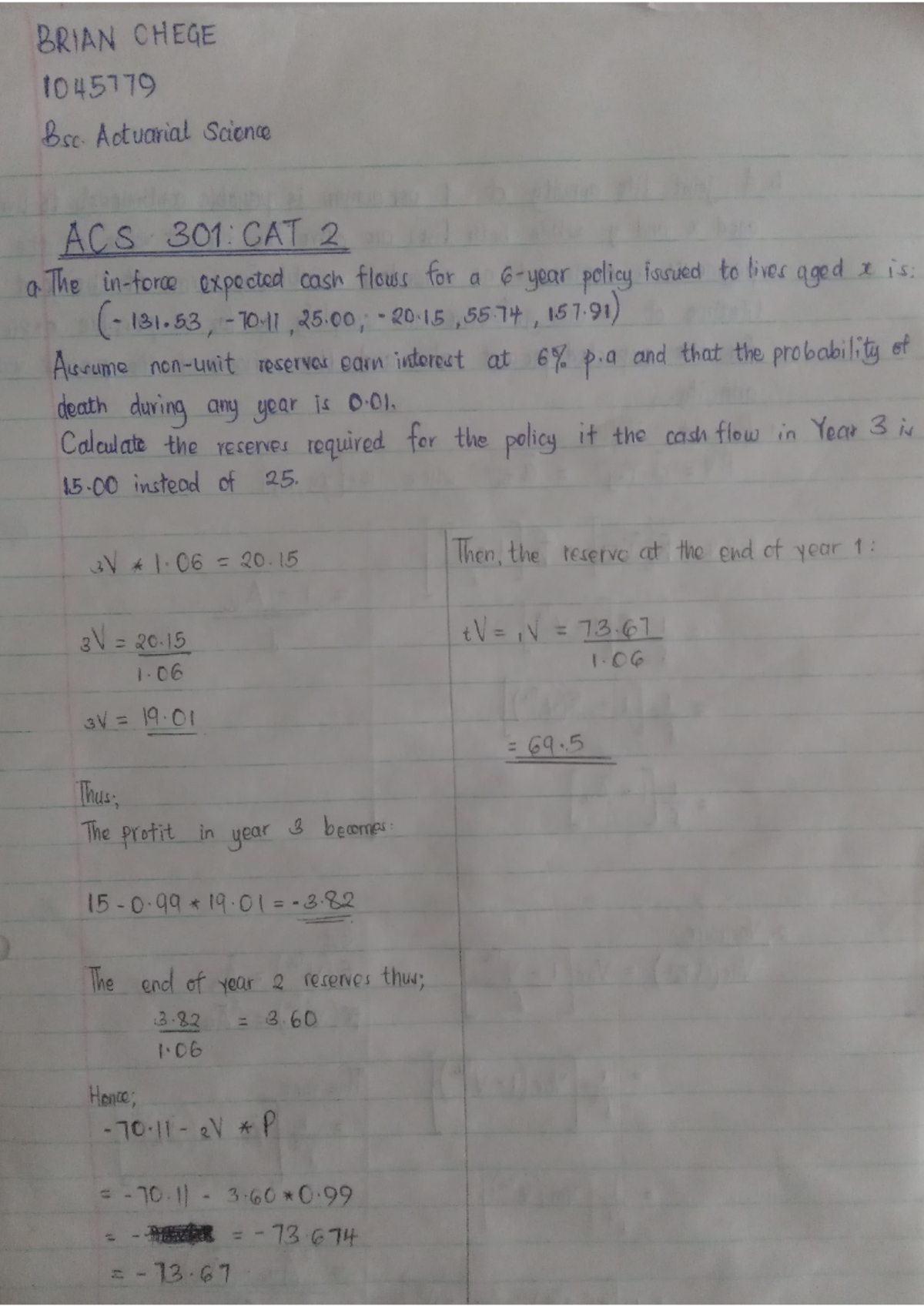 ACS 301 questions - Actuarial Science - Studocu