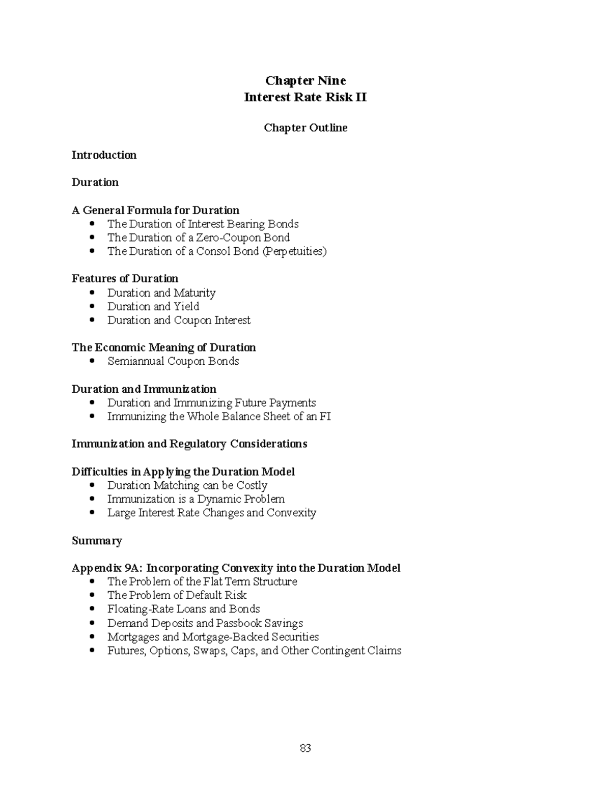 Chap009 - chapter 9 - Chapter Nine Interest Rate Risk II Chapter Outline Introduction Duration A ...