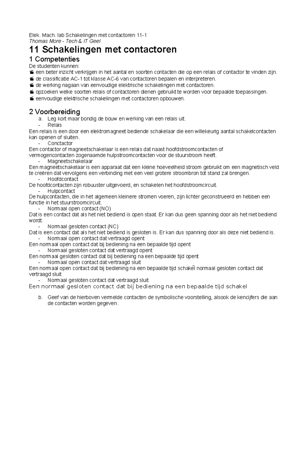 EL LAB 11 schakelingen met contactoren - Elek. Mach. lab Schakelingen met contactoren 11- Thomas ...