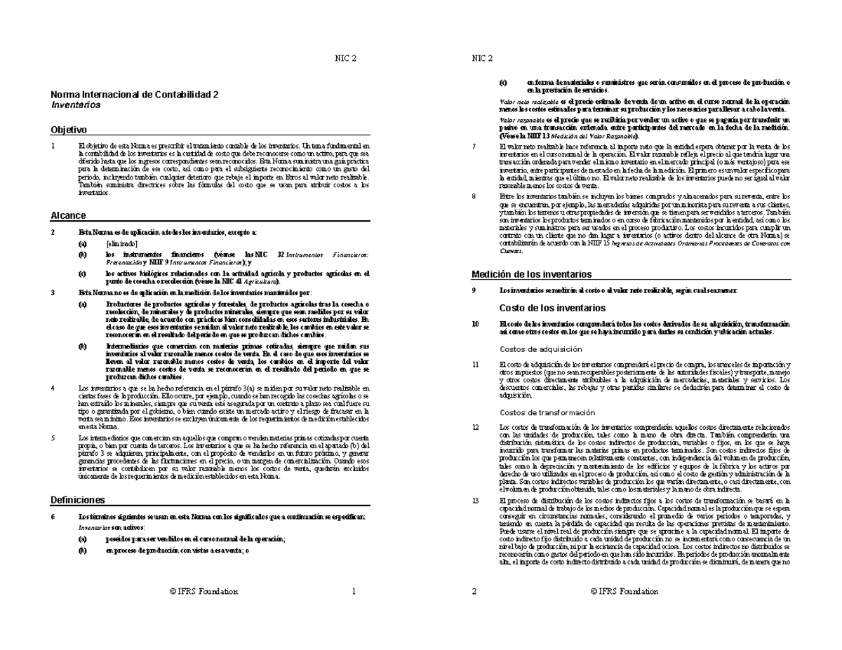 NIC 2 - nic 2 - NIC 2 © IFRS Foundation 1 Norma Internacional de ...