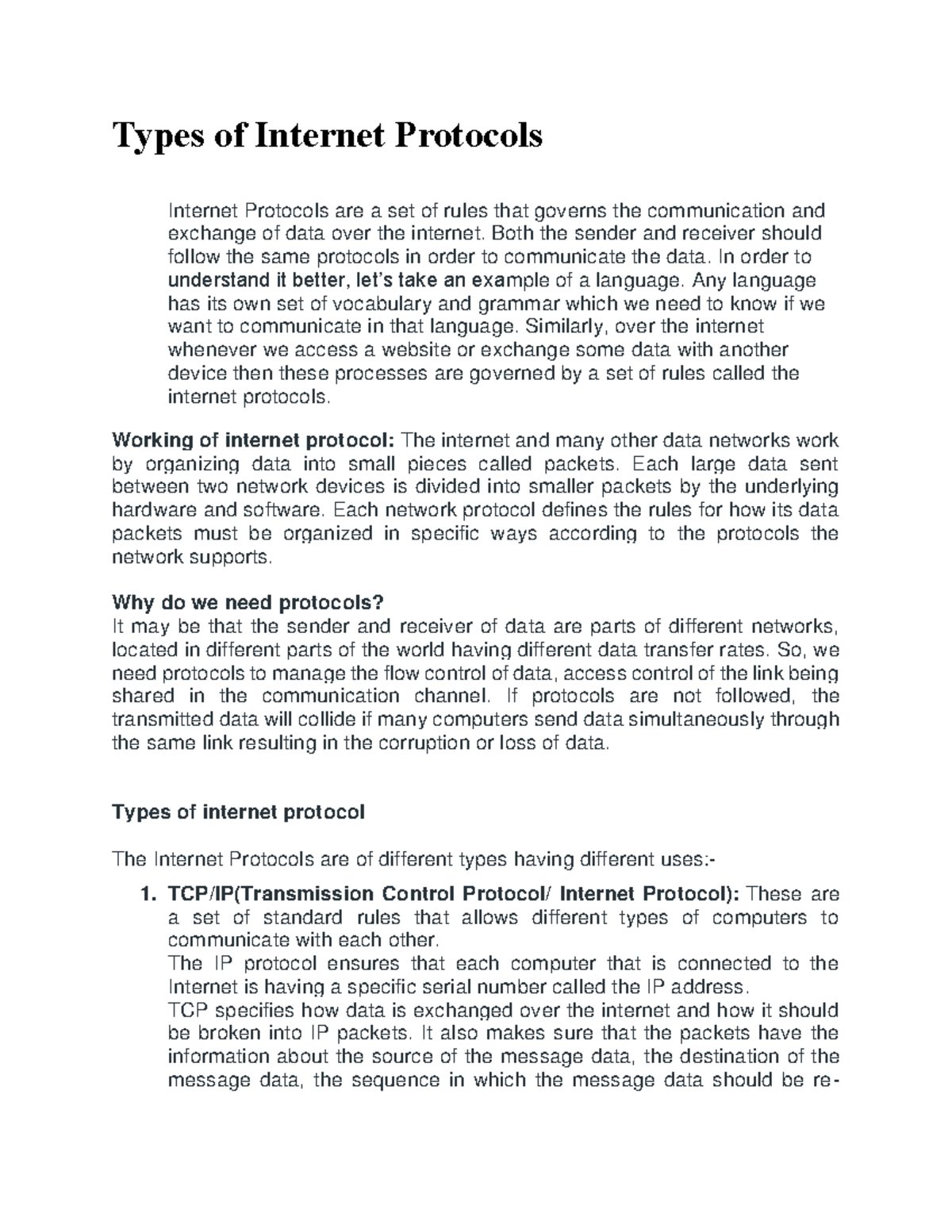 WT notes - web technologies - Types of Internet Protocols Internet ...