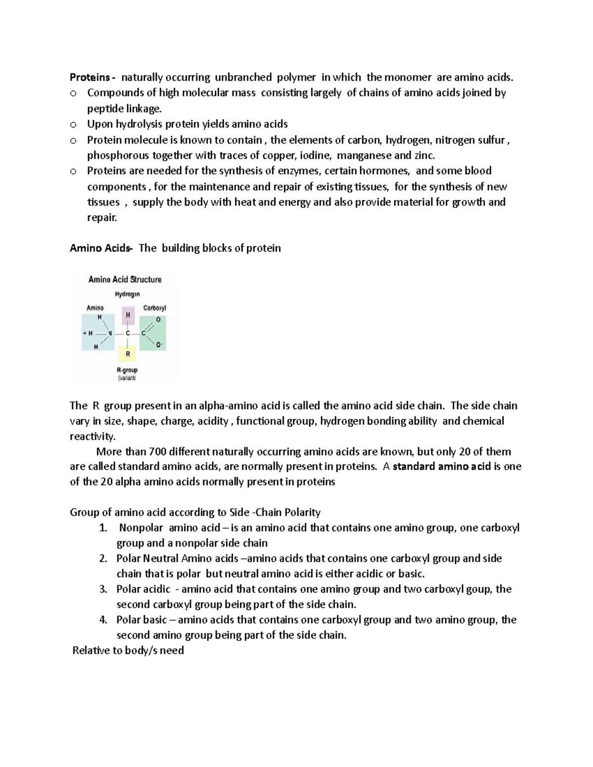 Proteins lecture notes - Proteins - naturally occurring unbranched ...