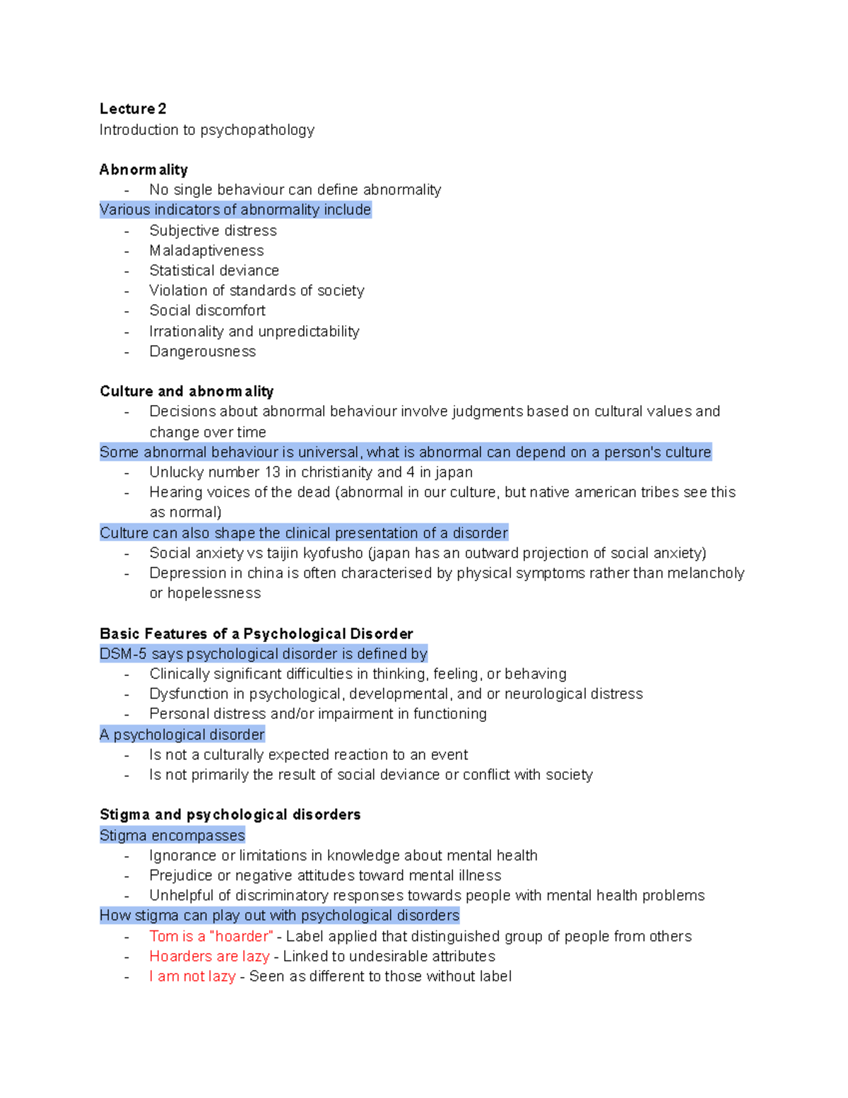 Psyu3337 Lectures Lecture Notes 1 12 Lecture 2 Introduction To Psychopathology Abnormality