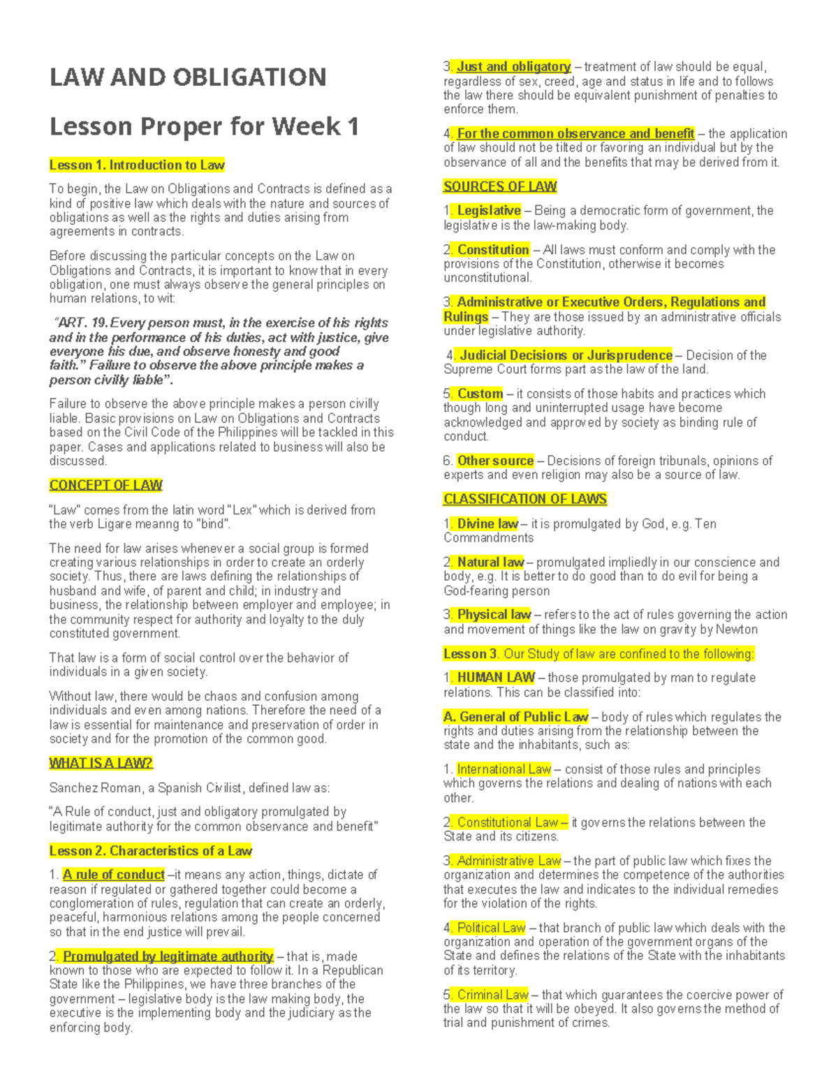 Scribd - Oblicon - LAW AND OBLIGATION Lesson Proper for Week 1 Lesson 1 ...