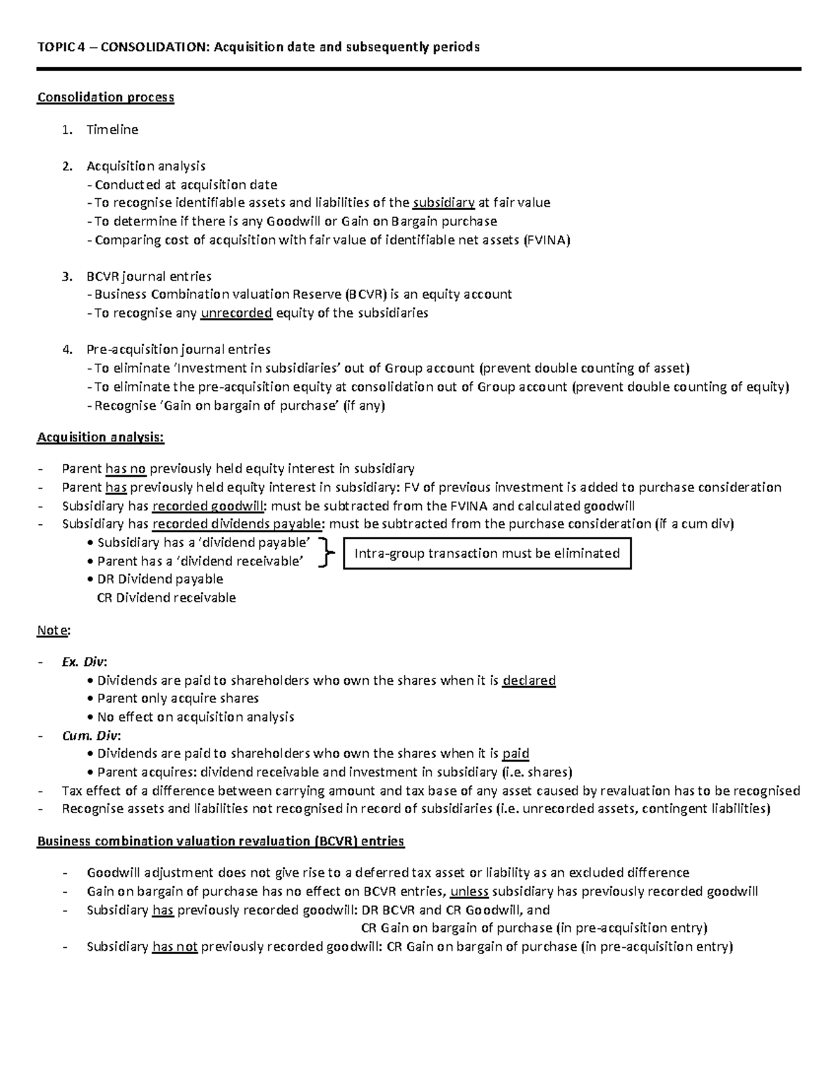 Week 4 cheat sheet - TOPIC 4 – CONSOLIDATION: Acquisition date and ...