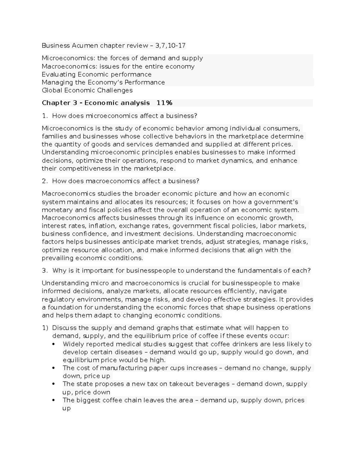 Business Acumen chapter review - Understanding microeconomic principles ...