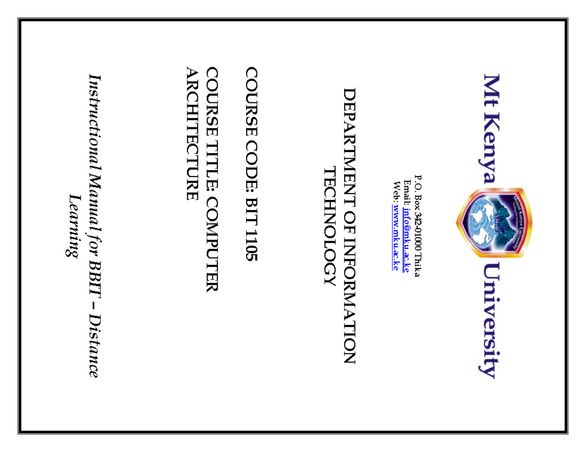 Computer architecture - P. Box 342-01000 Thika Email: info@mku.ac Web ...