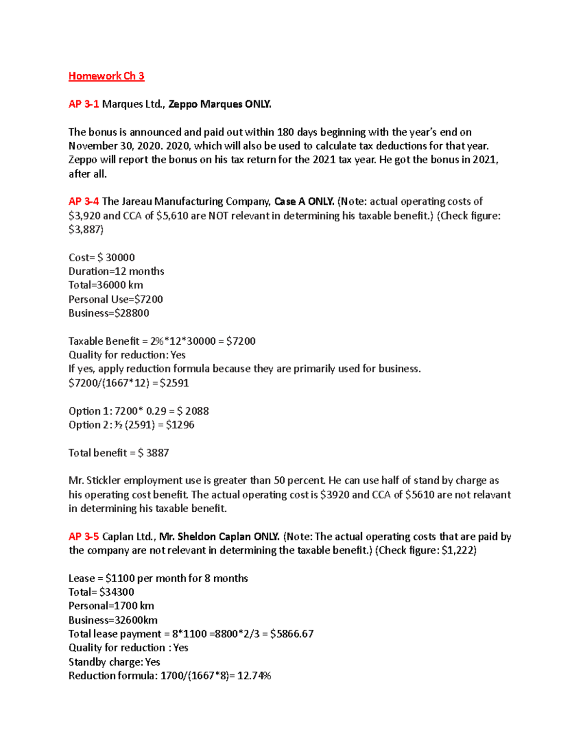 Homework Ch 3 - , Zeppo Marques ONLY. The bonus is announced and paid out within 180 days ...