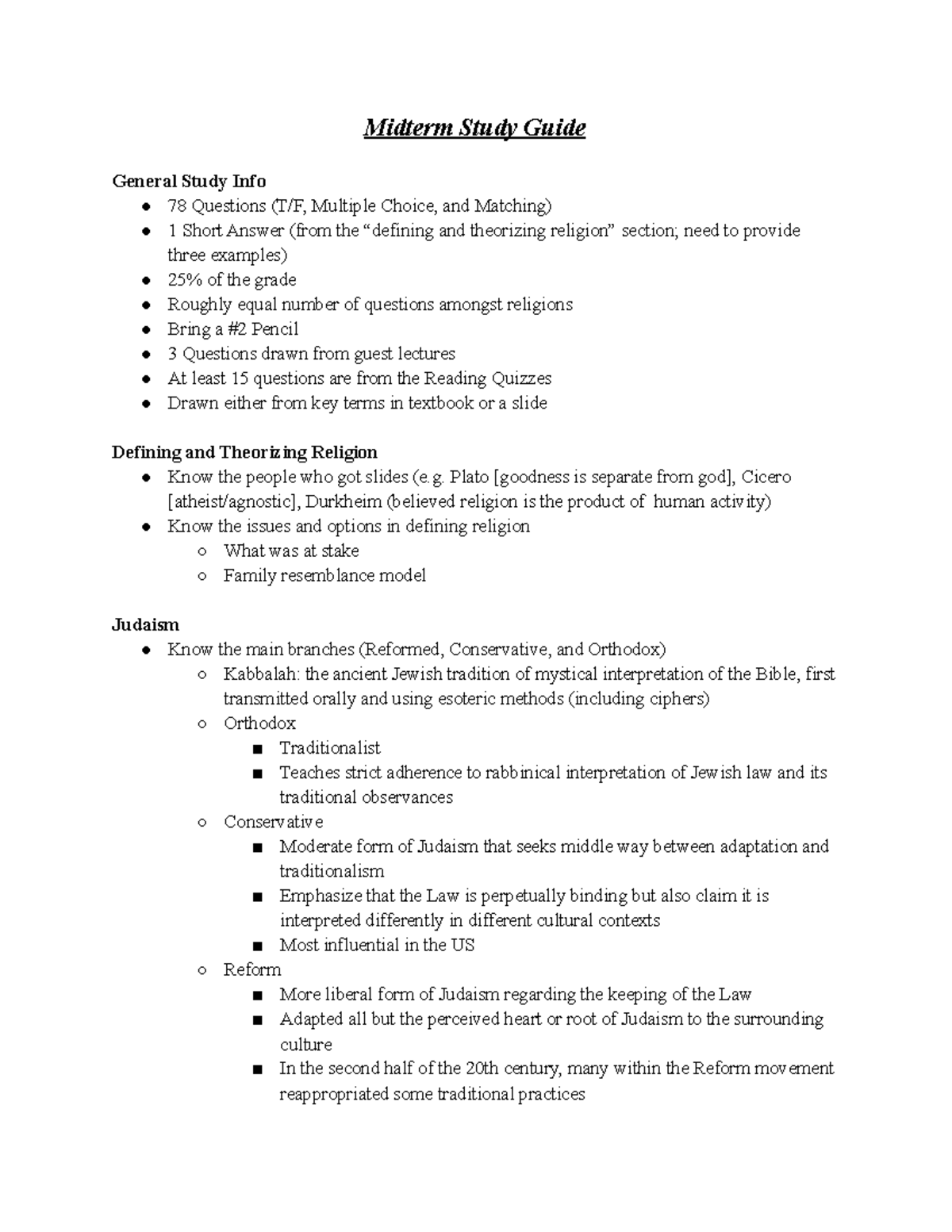 Secondary Midterm Study Guide - Midterm Study Guide General Study Info ...
