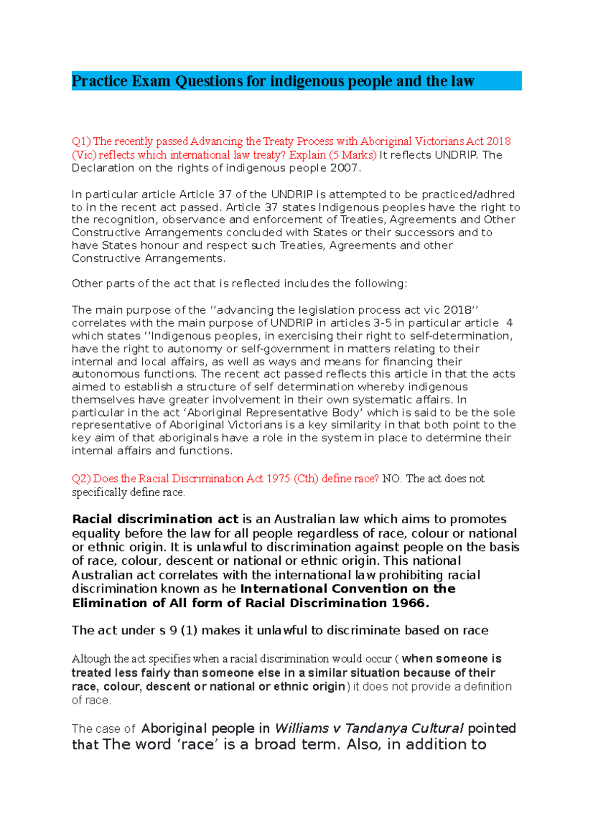 Practice Exam answers for indigenous people and L - Practice Exam ...