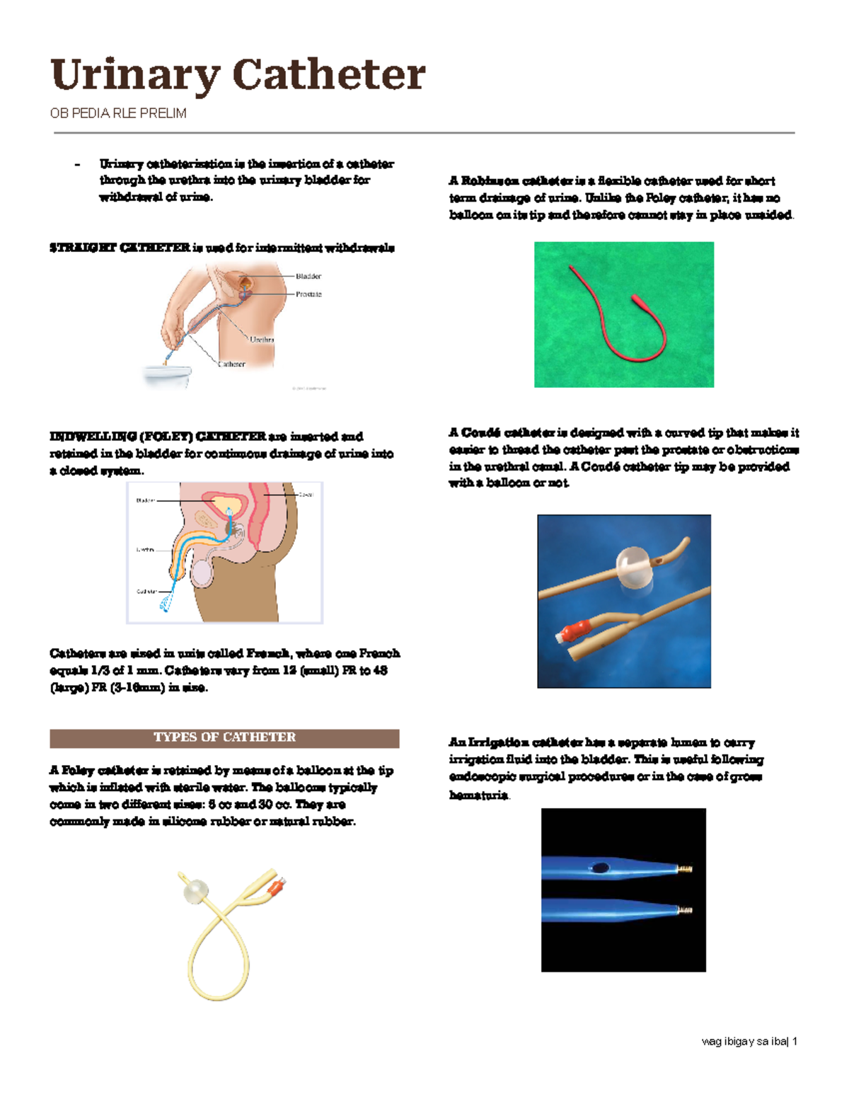 Obpedia lab - ob pedia laboratory - Urinary Catheter OB PEDIA RLE ...