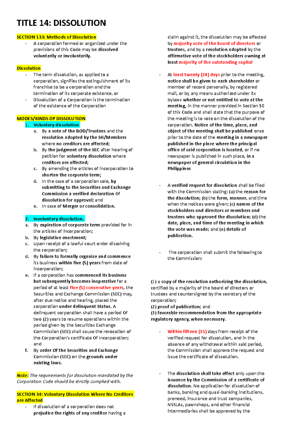 Law on Private Corporation (Title 14) - TITLE 14: DISSOLUTION SECTION ...