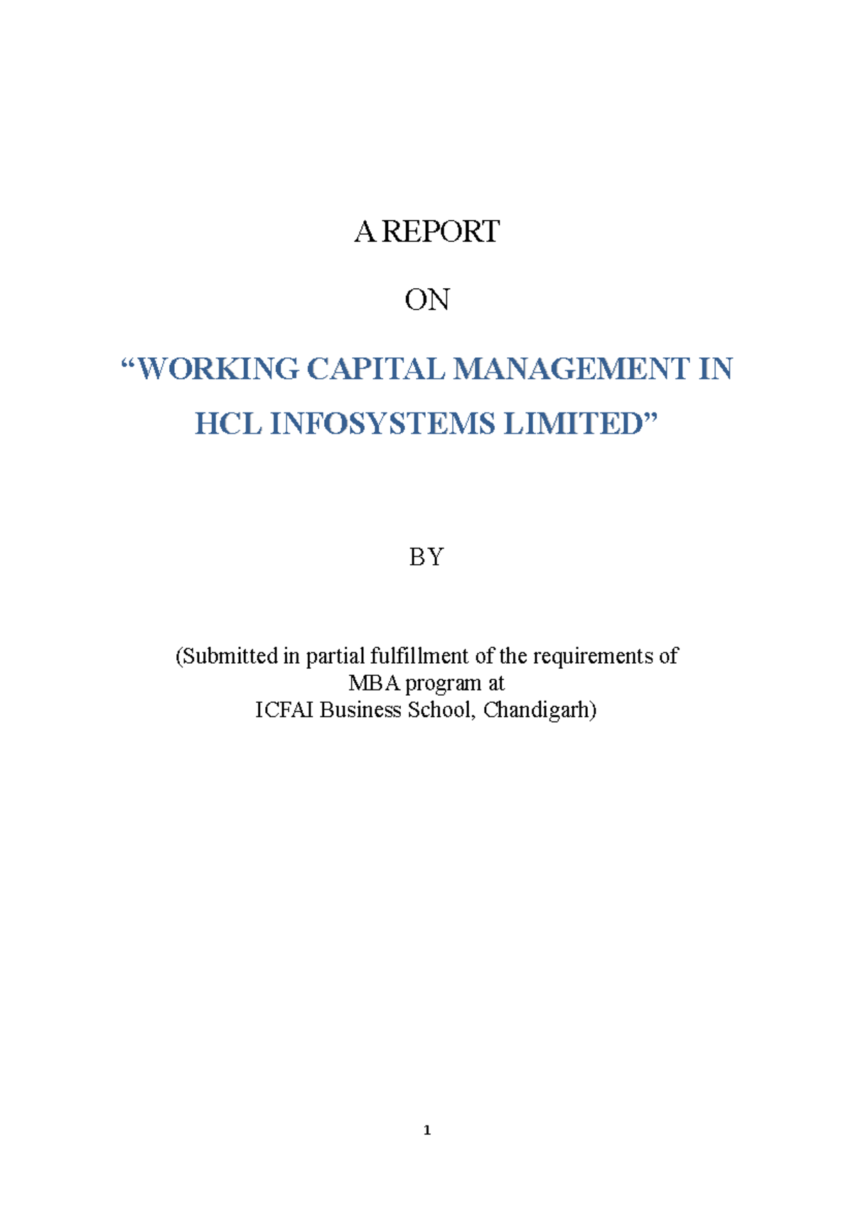 287842844 Project Report on Working Capital Management in HCL - A ...