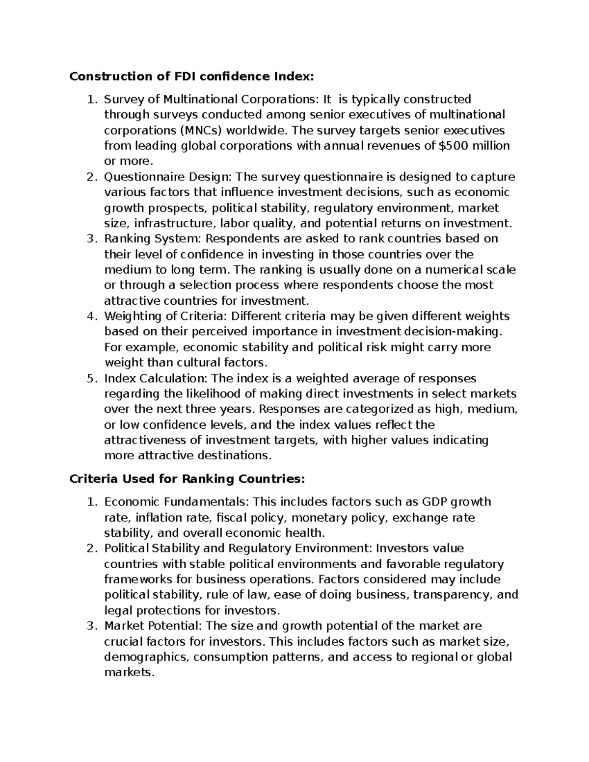Methodology of FDI confidence Index - Construction of FDI confidence ...