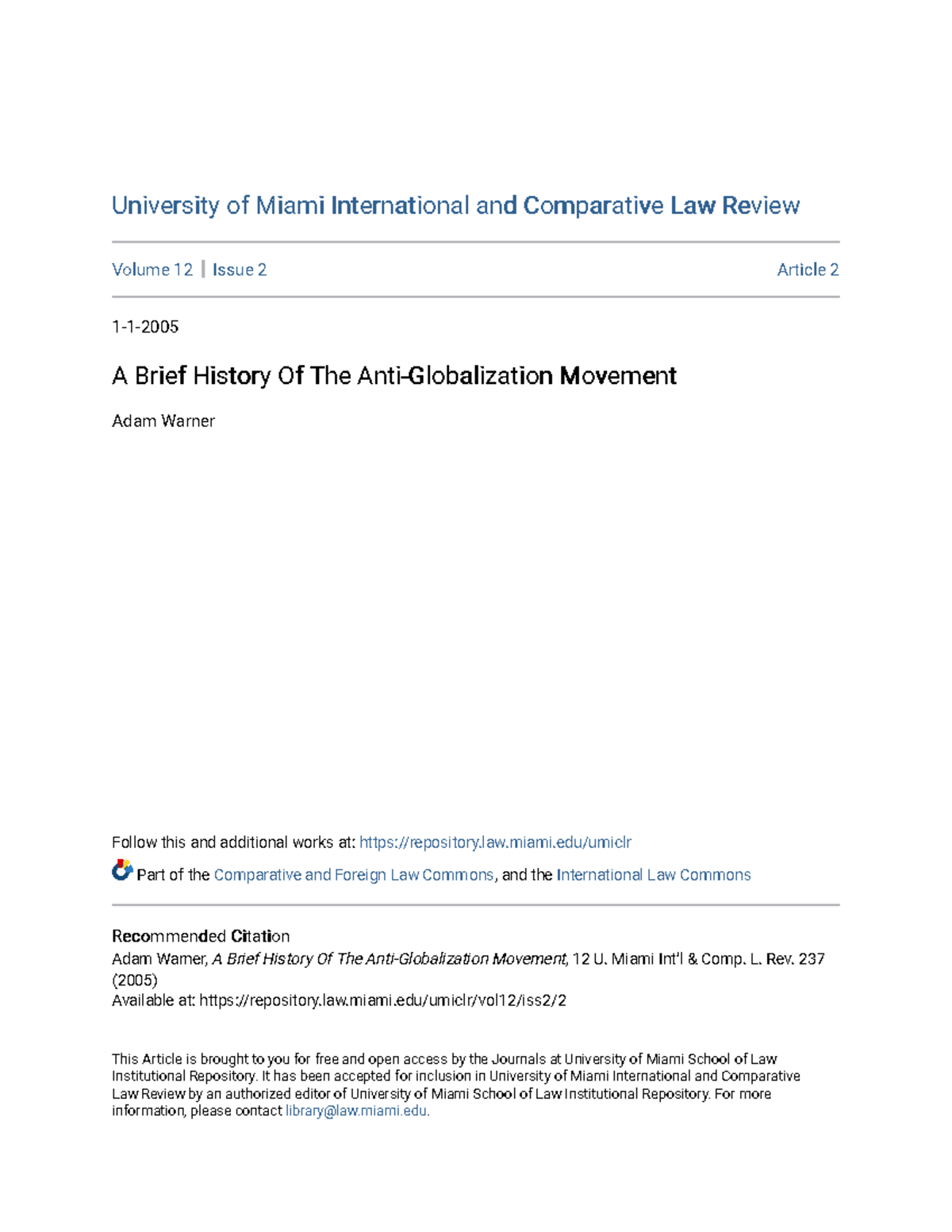 A Brief History Of The Anti-Globalization Movement - law.miami/umiclr ...