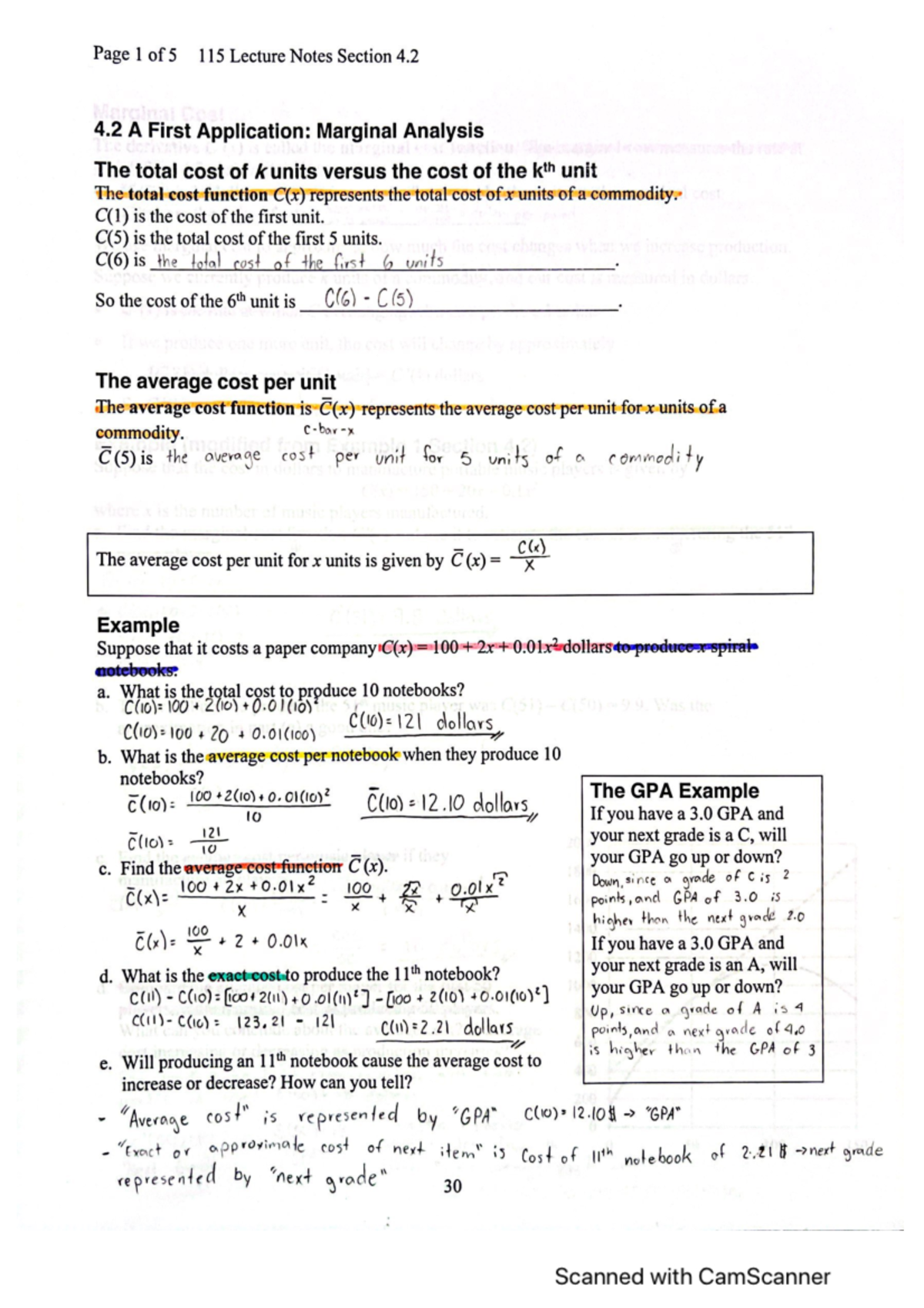 MATH 115 Section 4.2 Marginal Analysis - MATH 115Z - Studocu