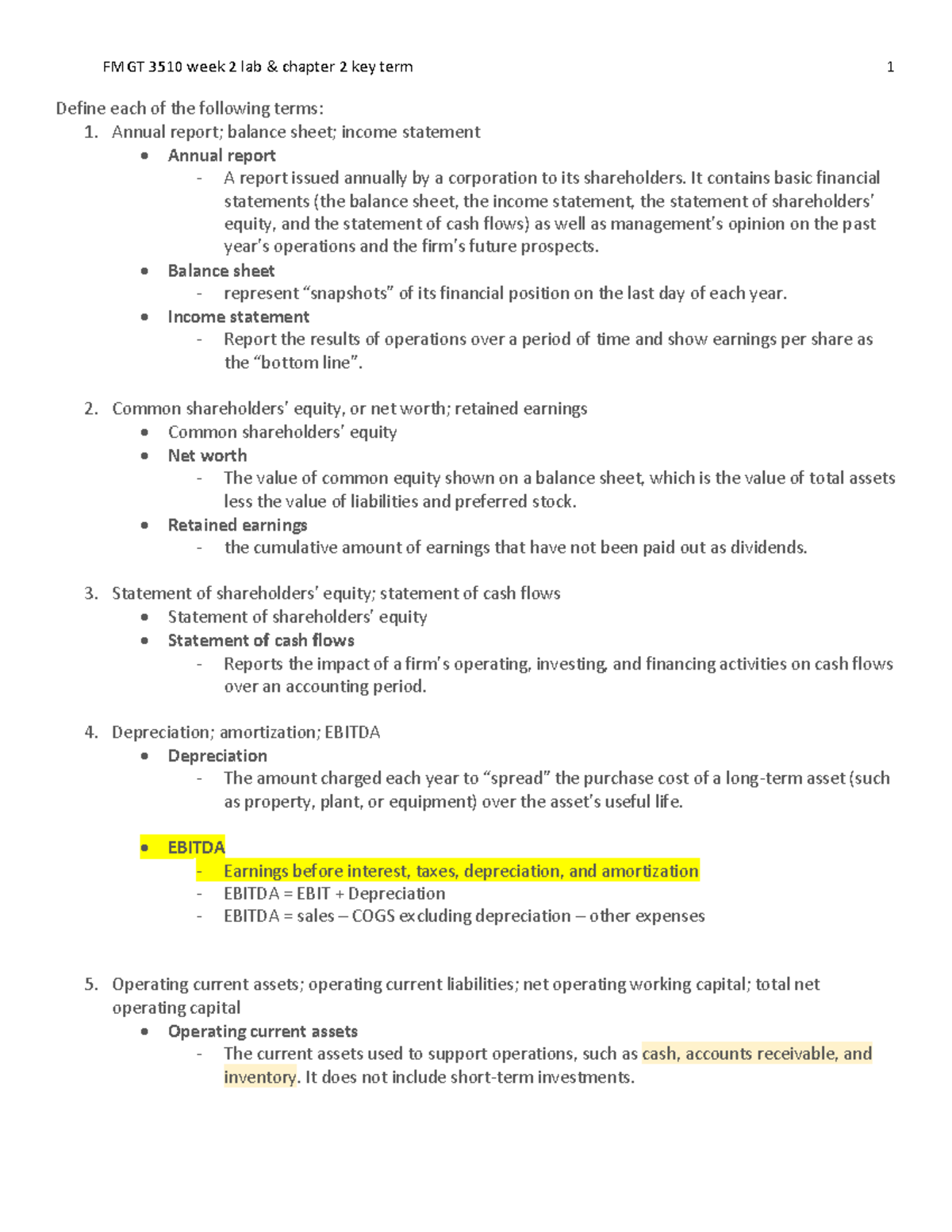 3510 ch2 lab - lab questions and key term - Define each of the ...