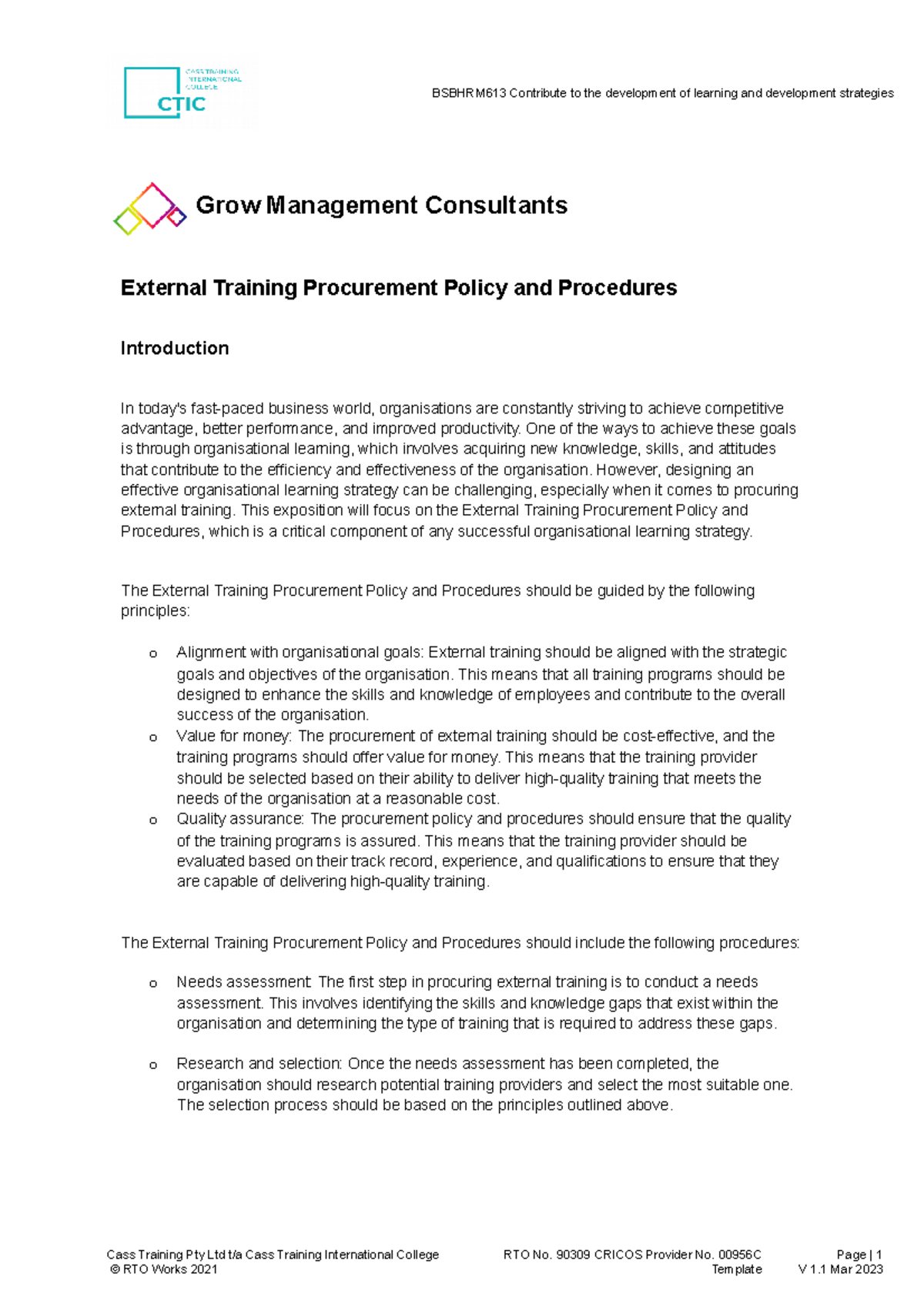 Assessment 2 - Task 7 - External Training Procurement Policy and Procedures (7400 - LMacabingkil ...
