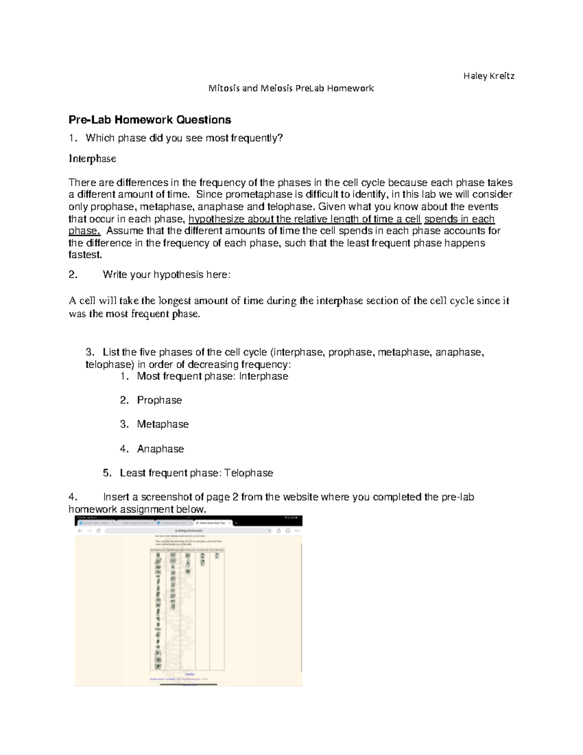 Mitosis meiosis Prelab - Haley Kreitz Mitosis and Meiosis PreLab ...