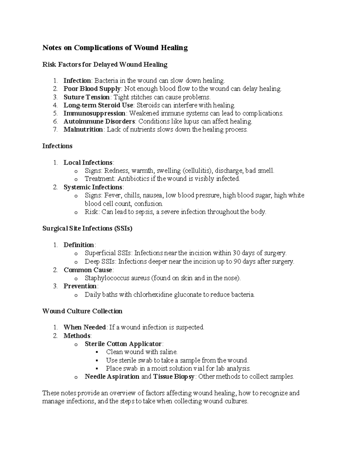 Notes on Complications of Wound Healing - Infection: Bacteria in the ...