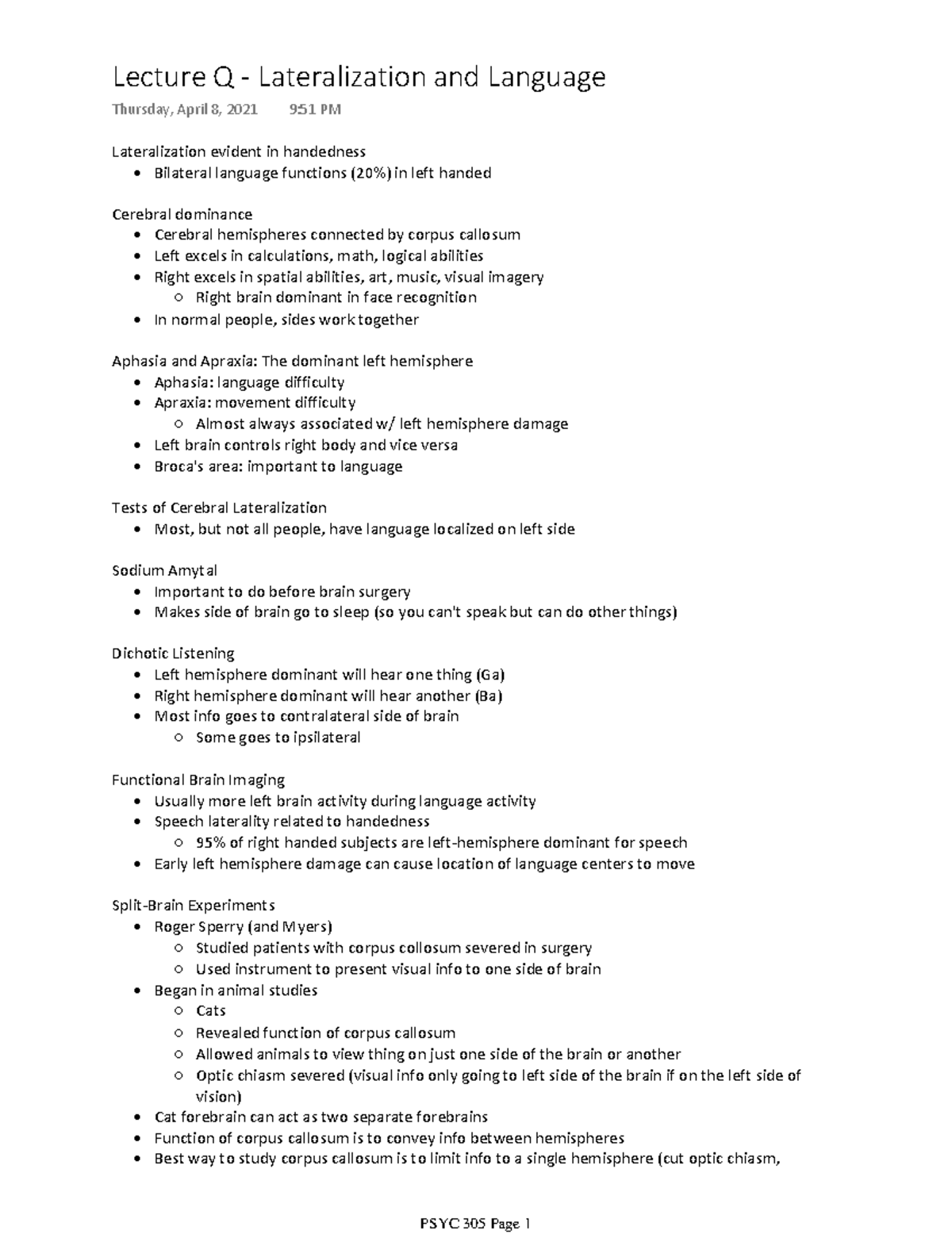Lecture Q - Lateralization and Language - Bilateral language functions ...