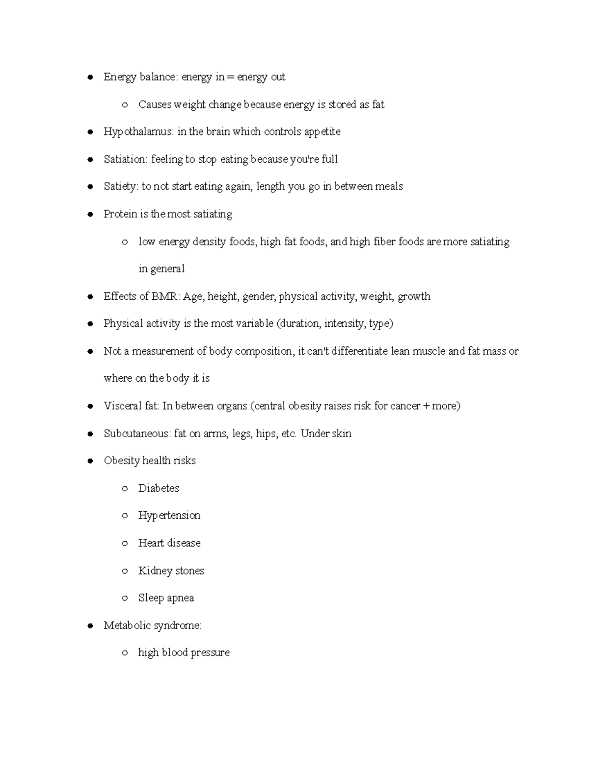 Nutritional Science Lecture Notes - Energy balance: energy in = energy ...