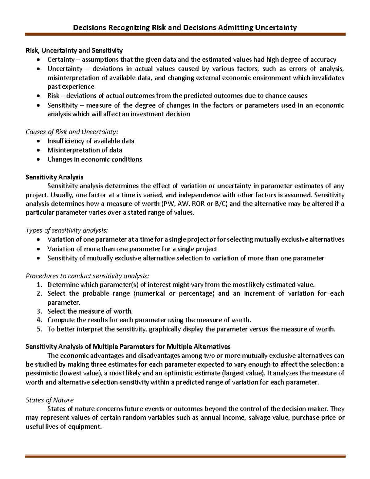 Decisions Recognizing Risk and Decisions Admitting Uncertainty ...