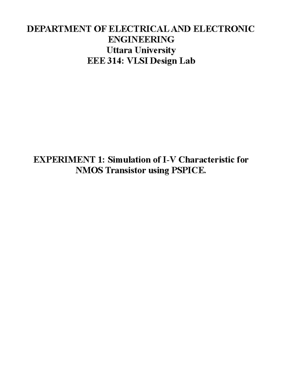 Exp 1 - Simulation of I-V Characteristic for NMOS Transistor using ...