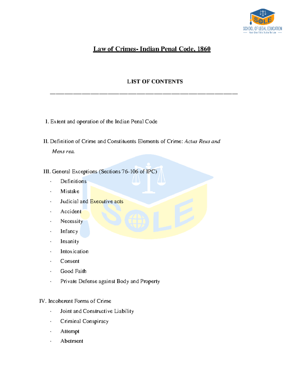 Law of Crimes Final Content - Law of Crimes- Indian Penal Code, 1860 ...