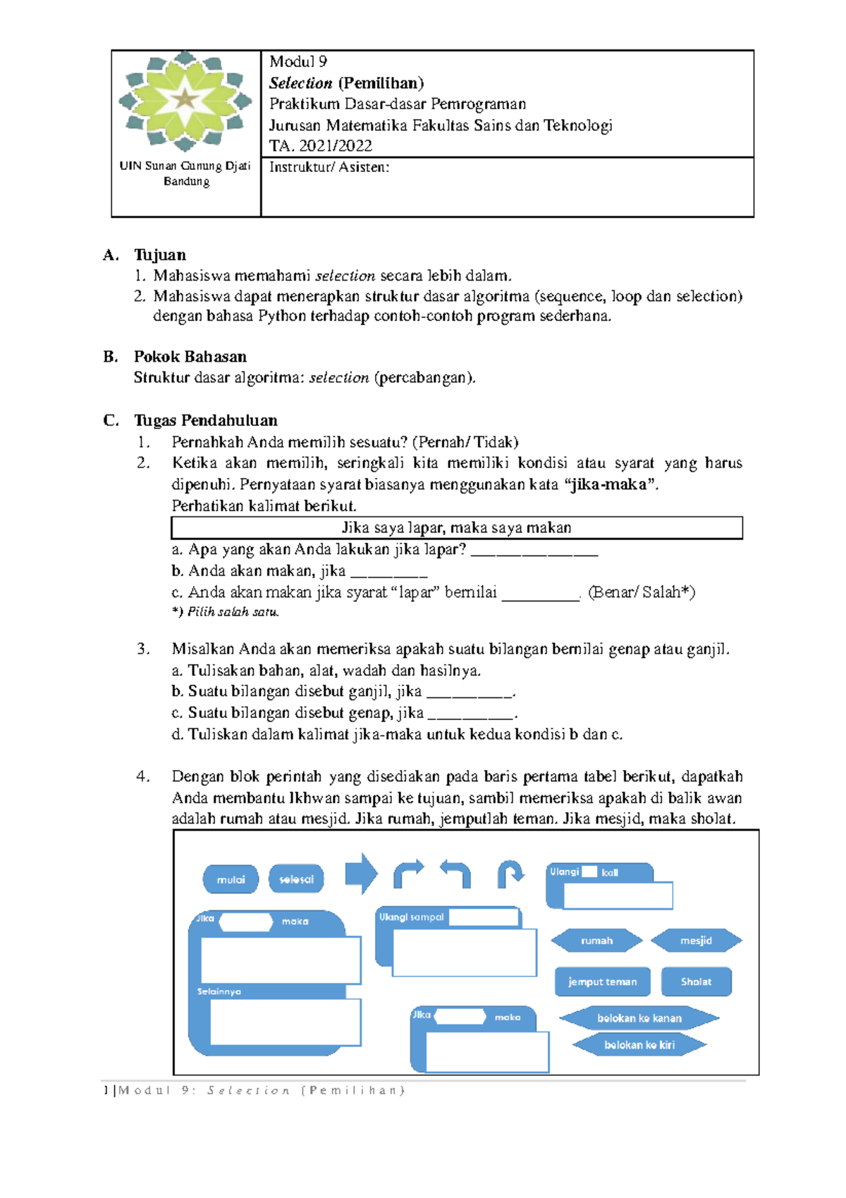 Modul 9 Selection Python Modul 9 Selection Pemilihan Praktikum Dasar Dasar Pemrograman