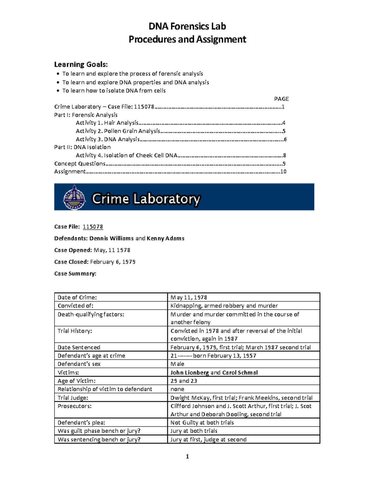 F19 10 DNA Forensics Procedures - Assignment - DNA Forensics Lab ...