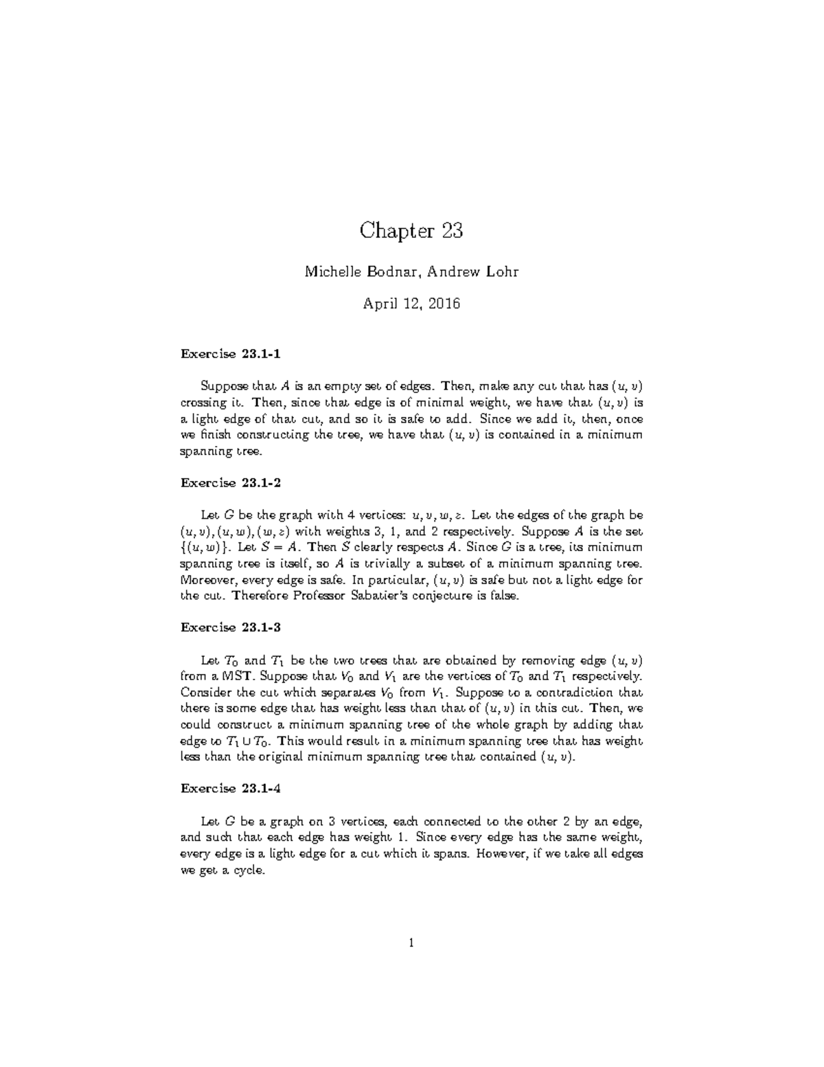 Ch23 - Design Of Algorithms Exercises - Chapter 23 Michelle Bodnar ...