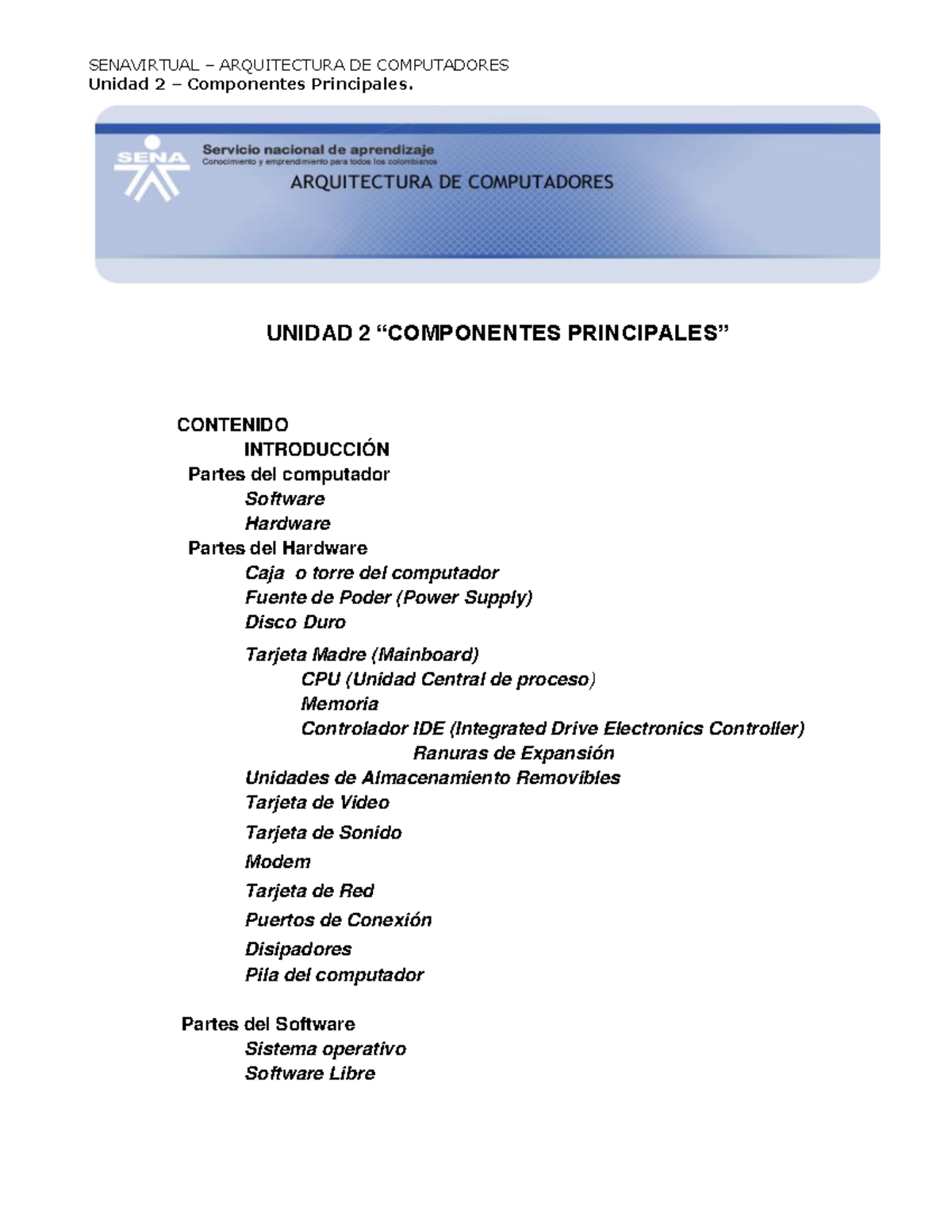Unidad 2 componentes principales - Unidad 2 – Componentes Principales ...