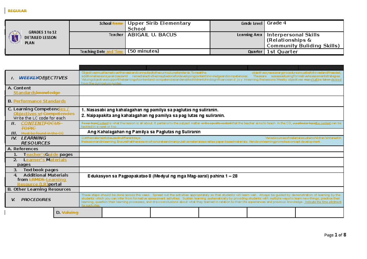 DLL- NDEP 4 Q1 - it can help - GRADES 1 to 12 DETAILED LESSON PLAN ...