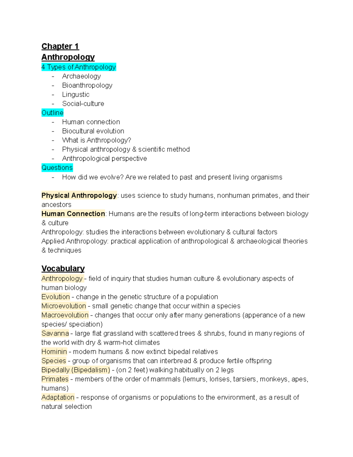Anthropology: Types Evolution and Human Connection - Studocu