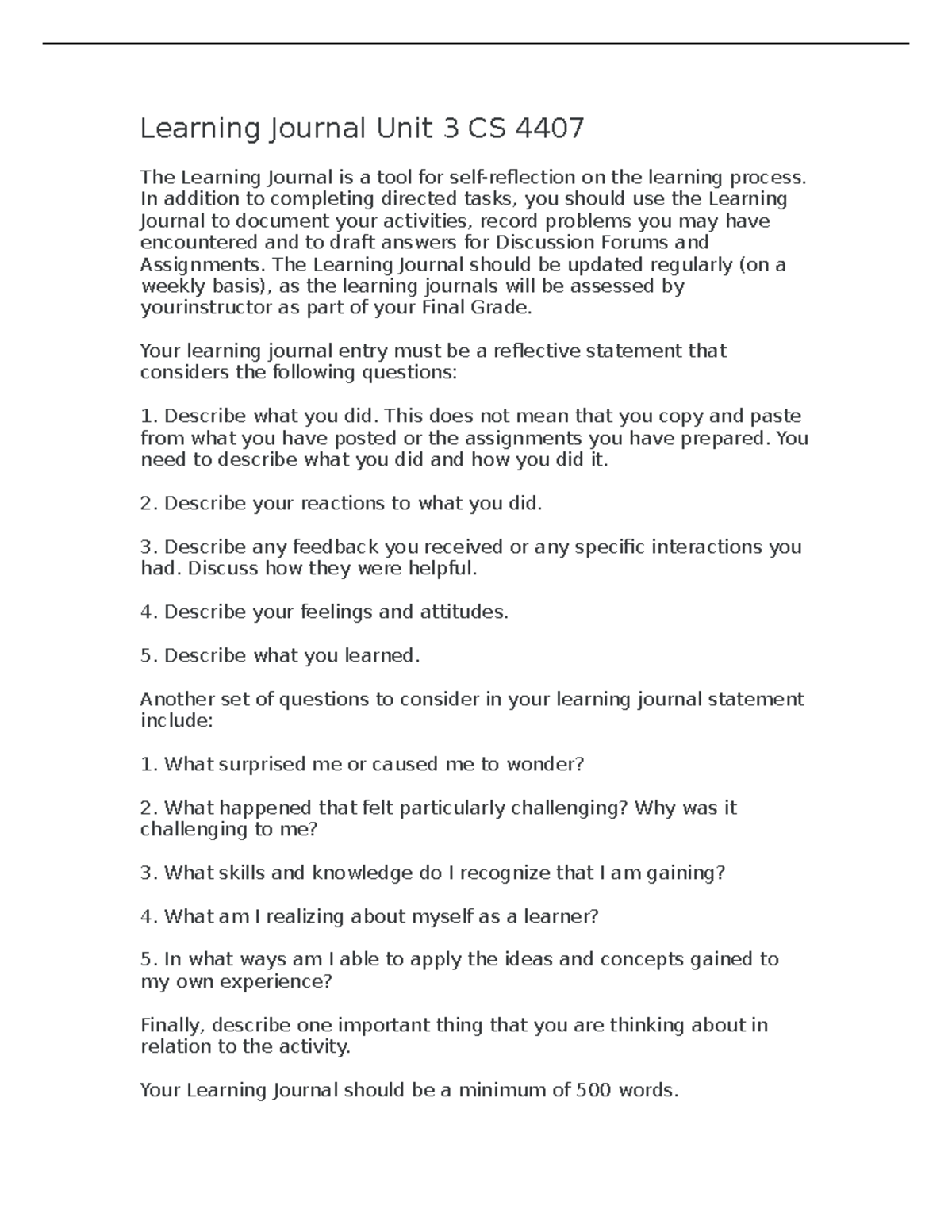 Learning Journal Unit 3 CS 4407 - Learning Journal Unit 3 CS 4407 The Learning Journal is a tool ...