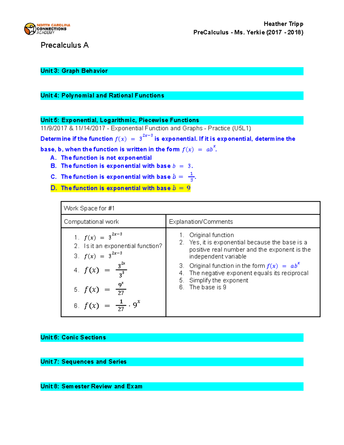 Pre Cal A Unit 3-8 - This is a compilation of notes and practice ...