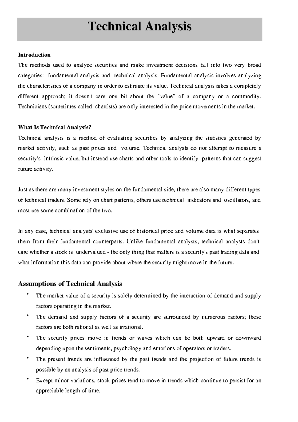 Lec 17 B Technical Analysis - Technical Analysis Introduction The ...